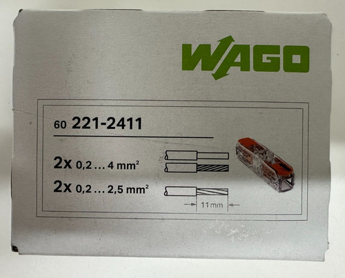 60 x Wago 221-2411 Slim Inline Compact Cable Wire Connector with Lever ...