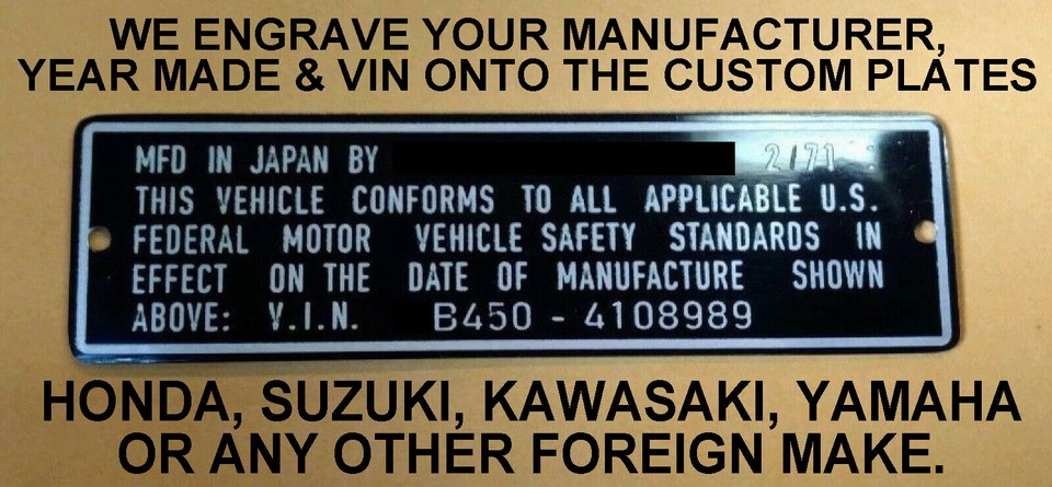 Motorcycle ID Plate Emblem TAG Custom Engraved | eBay