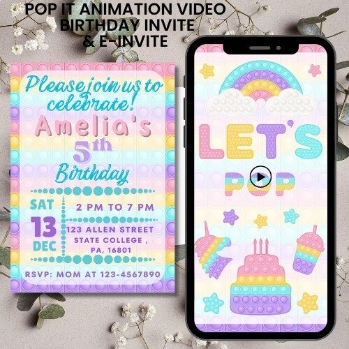 Pop It, Push Bubble, Pop On Over Popping Birthday Video Invite, 4 in 1 ...