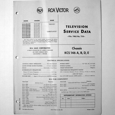 RCA ® Chassis KCS146A KCS146B KCS146D KCS146E B&W TV Service Manual ...