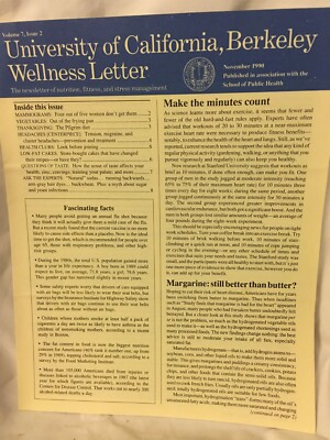 University of California,Berkeley Wellness Letter Nov 1990 Vol 7 Issue ...