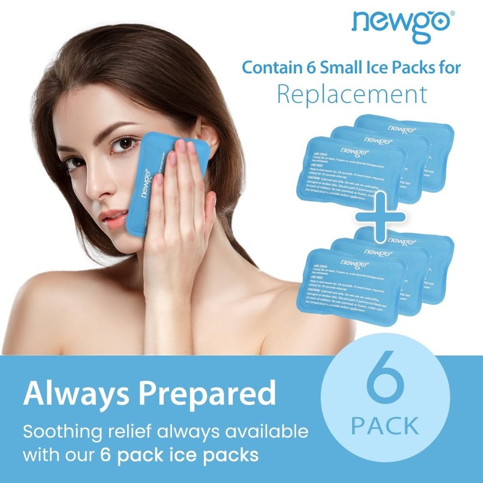 NEWGO Mini Ice Packs (6 Packs) Gel Cold for Injuries 4.5"X 3.2", Blue ...