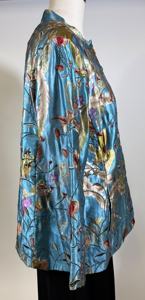 Stunning Citron Silk Satin Embroidered Jacket Tuquoise/Multi XL | eBay