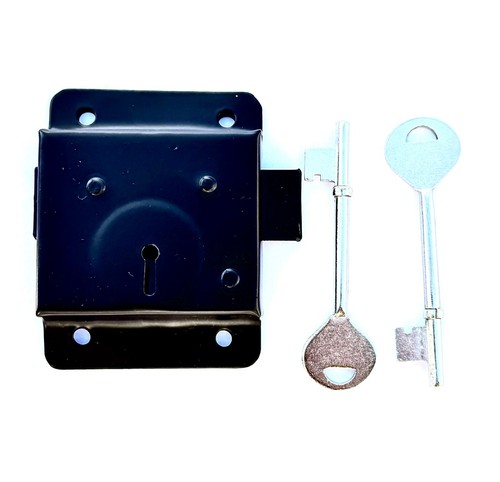 Rim Press lock 3"x4" Face Fix Shed Door Lock Black with 2 keys ...