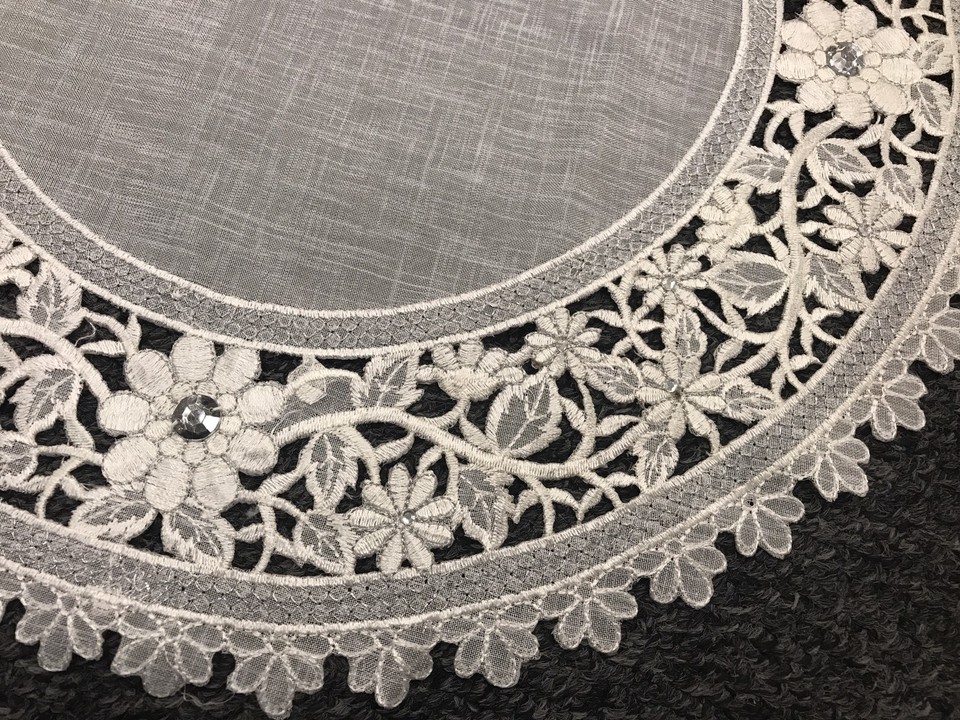 2 Pieces 17" Embroidery Organza Lace Cutwork Doily Doilies White Silver ...