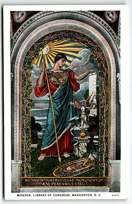 Congressional Library Mural Minerva Chrome Postcard Washington DC UNP ...