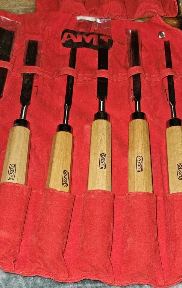 Set of 6 AMT Wood Carving Chisels with Red Pouch Woodworking Tools | eBay