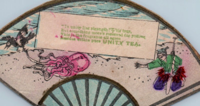 1870s Die-Cut Fan Japan Tea Syndicate Octopus Attacking Bird Yokohama ...