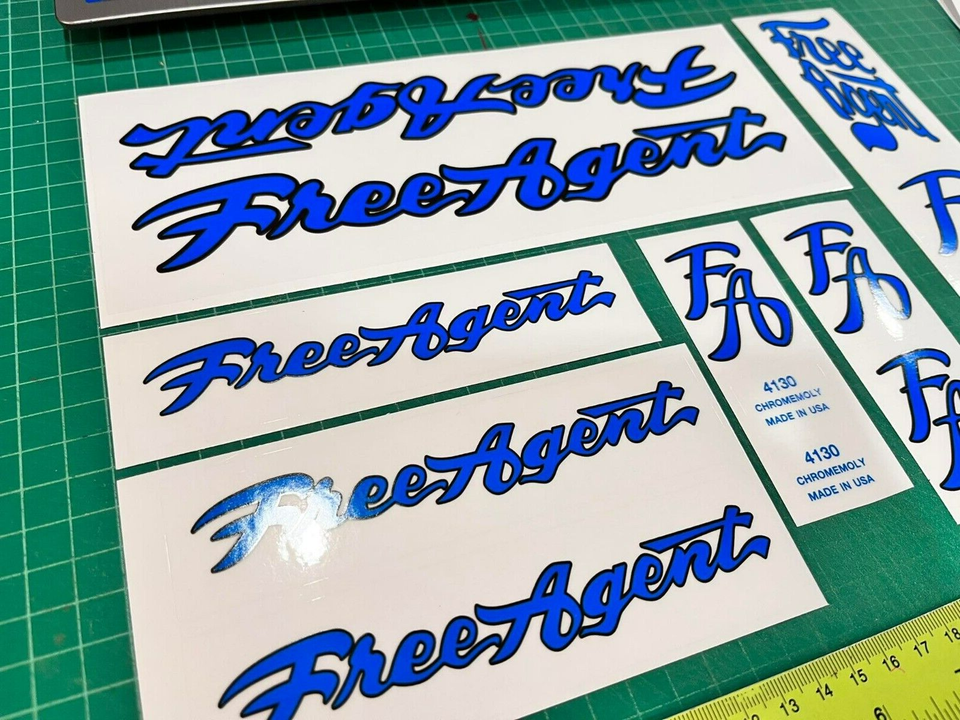 Free Agent bmx sticker decals blue on clear | eBay