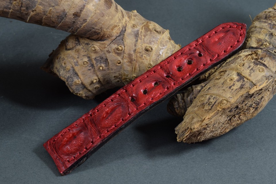 MA WATCH STRAP 20/18 115/75 MM GENUINE GATOR SKIN ROUND SCALES RED ...