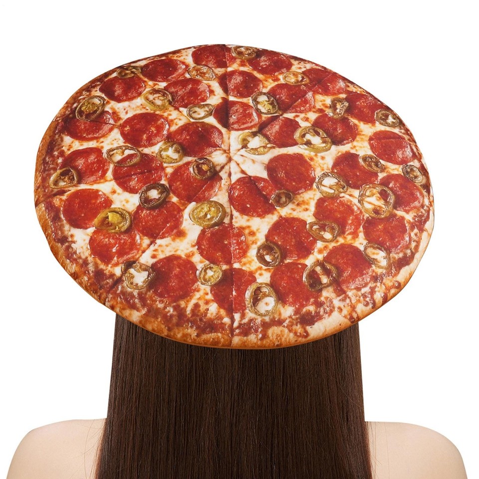 14'' Pizza Hat Cheese Pepperoni Pie Cap Food-Prop-Halloween Funny Party ...