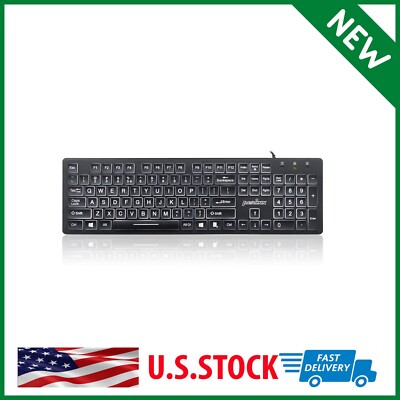 Large Print Computer Keyboard LED Lighted White Backlit Full Size ...