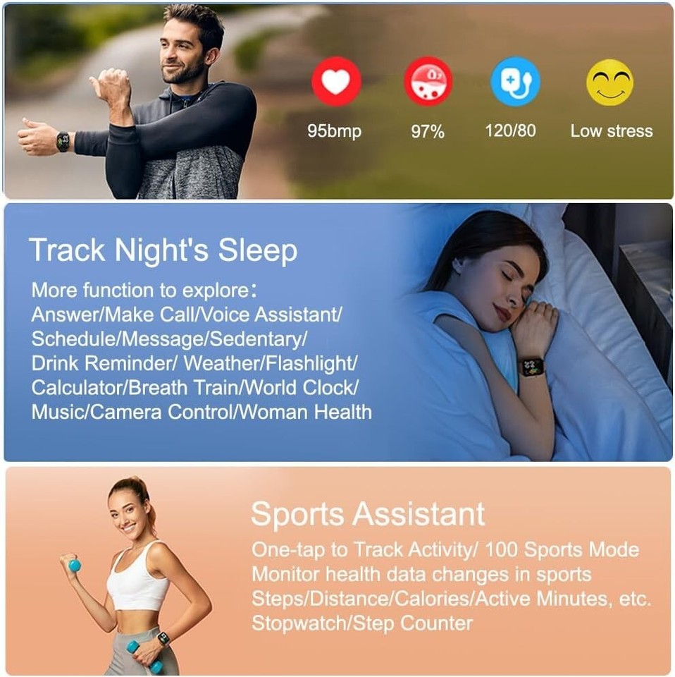 Fitness Tracker Smart Watch (Answer/Make Call) with Heart Rate Monitor ...