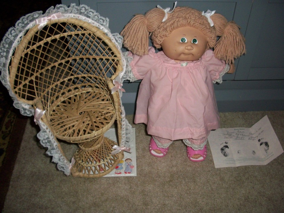 Vintage Cabbage Patch doll, Elva Cora born November 1st with Wicker ...