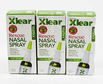 3 Xlear RESCUE Nasal Spray 1.5oz Herbal oils Sinus Relief with Xylitol ...