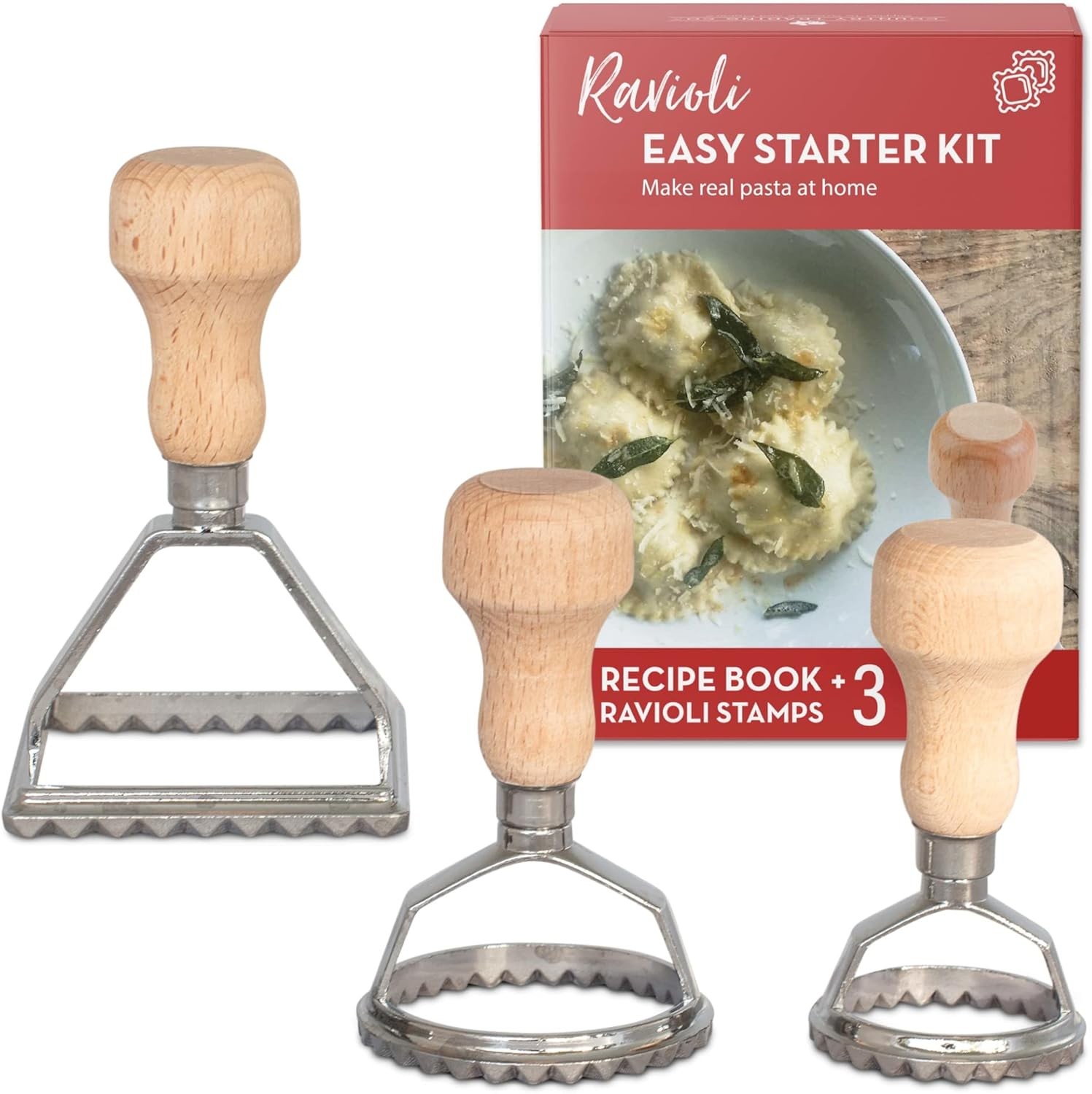 Easy Ravioli Maker Starter Kit | 3 Mold Pasta Gift Set + Silver