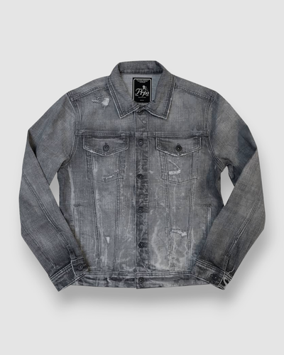 $298 PRPS Noir Men Gray Distressed Denim Trucker Jacket Size 2XL | eBay