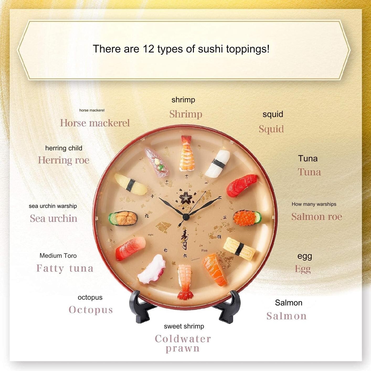 Sushi Clock Premium Handmade Japan Food Sample Realistic Wall Desk ...