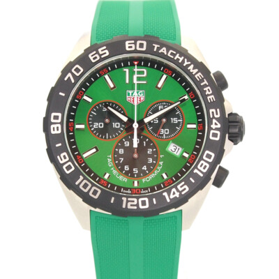 AUTH TAG HEUER WATCH CAZ101AP FORMULA 1 GREEN SS RUBBER CASE:43MM ...