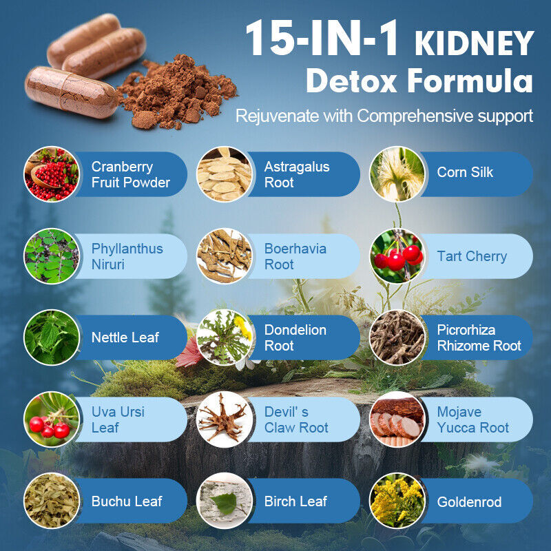 Kidney Cleanse Kidney Health Cleanse Detox & Repair Natural Supplement ...