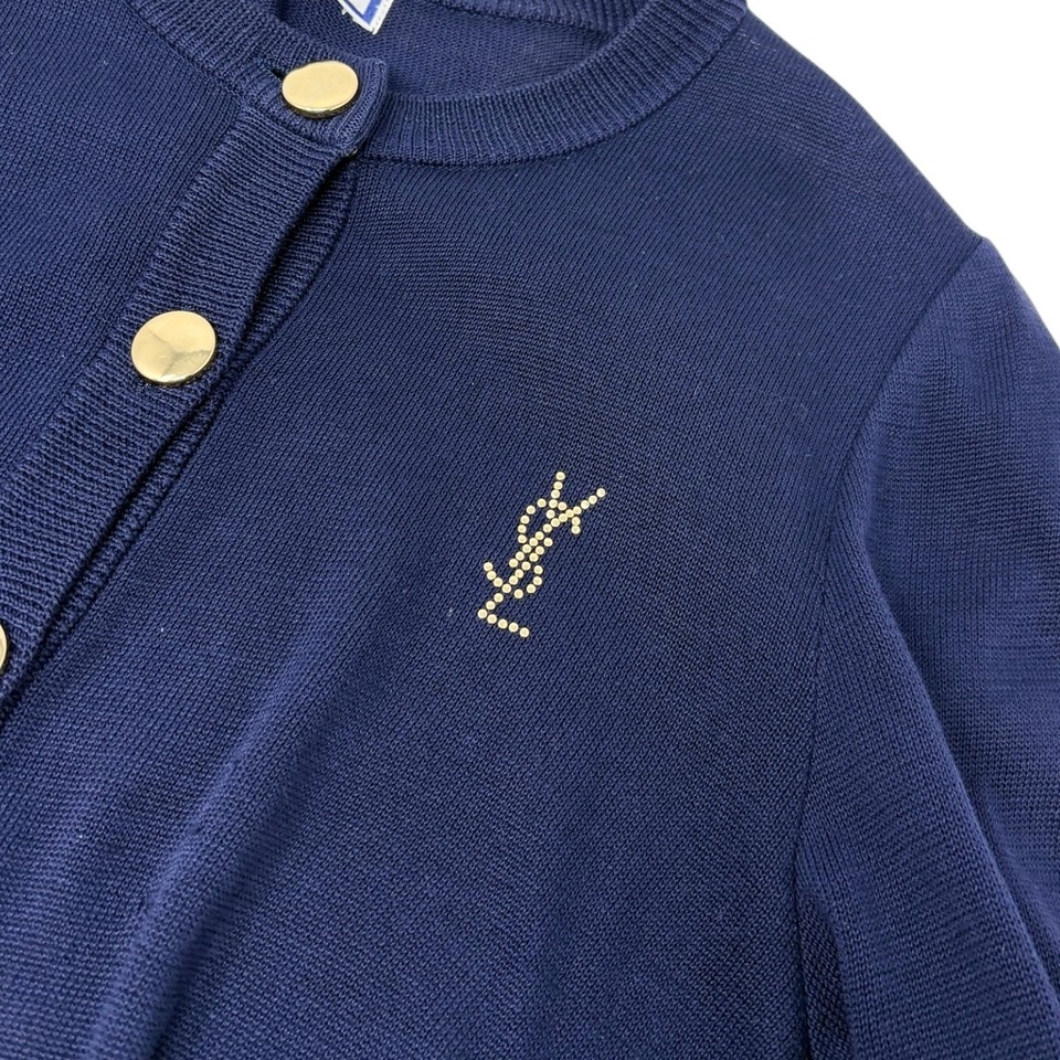 Yves Saint Laurent Vintage YSL Studs Logo Dark Blue Cardigan #M Sweater ...