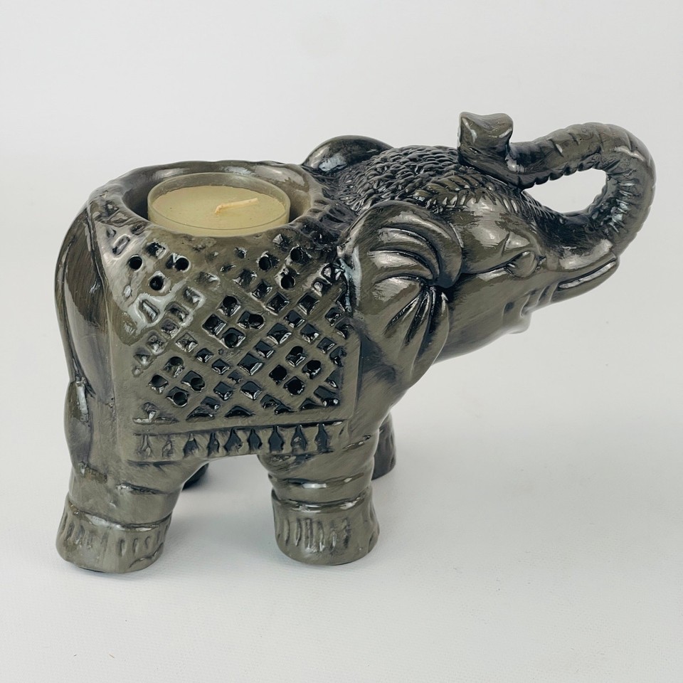Dark Gray Ceramic Elephant Tea Light Candle Holder | eBay