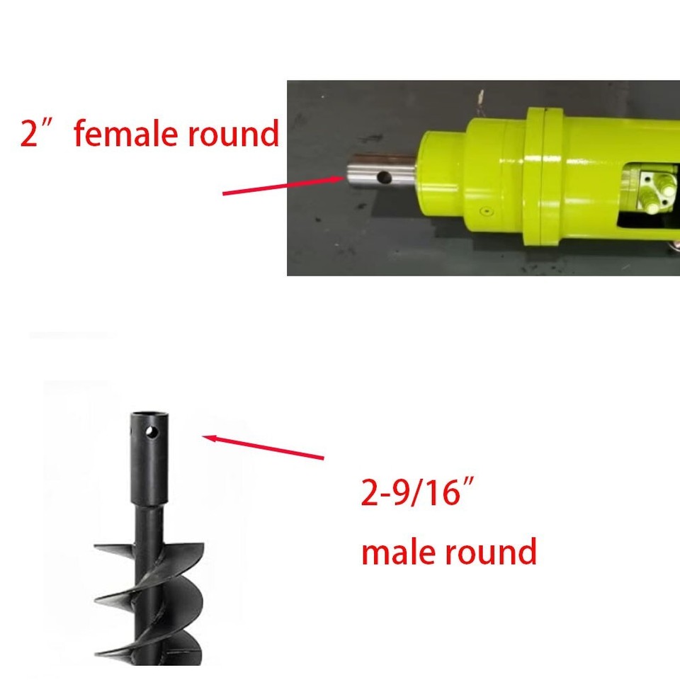Auger Bit Adapter Conversion 2 inch female Round to 2-9/16" Male Round ...