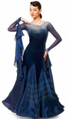 B8142 Ballroom Smooth Tango Waltz Quickstep Dress UK 10 US 8 dark blue ...