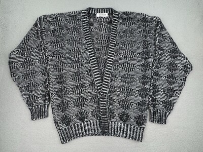 Vintage Jantzen Cardigan Sweater Size M Black White Chunky Knit Cozy ...