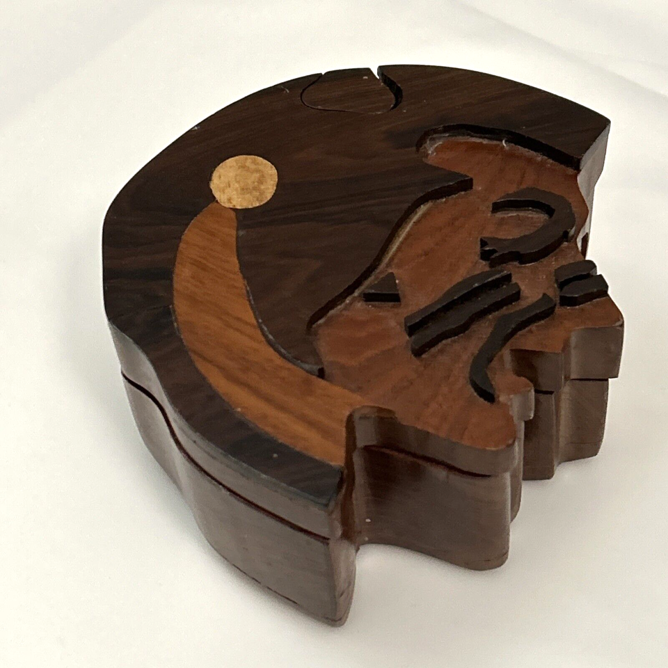 Vintage FSU Seminole Head Indian Hand Carved Secret Wooden Puzzle Box ...