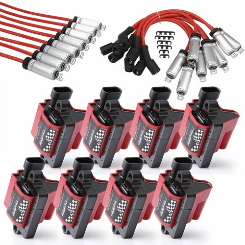 Set of 8 Square Ignition Coils & Spark Wires for Chevy GMC Cadillac 5.3 ...