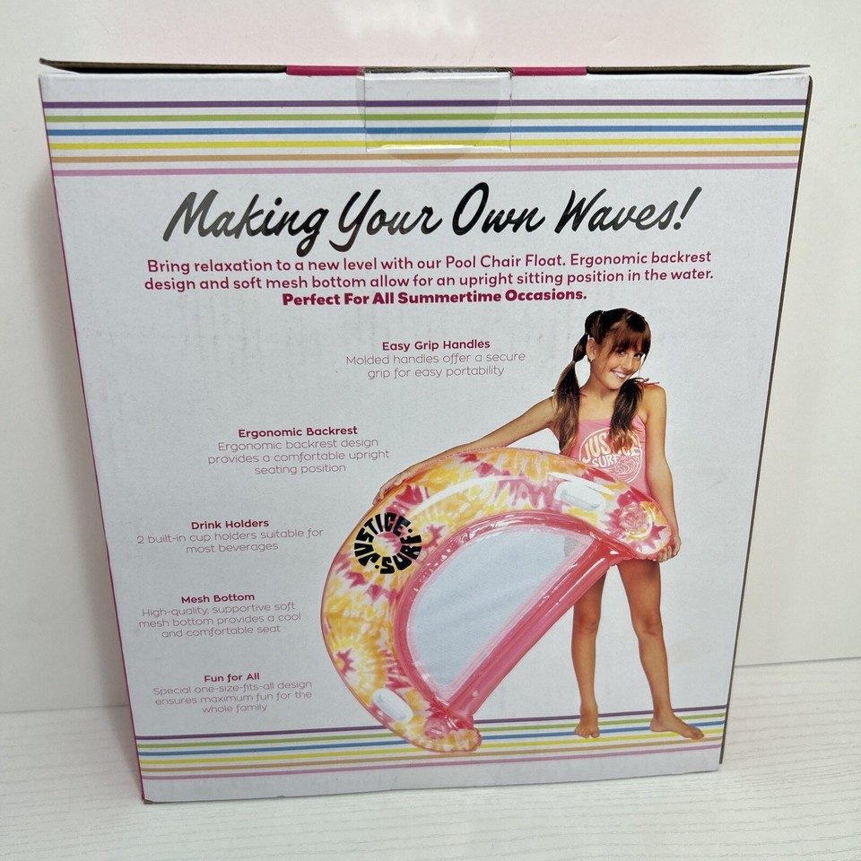 Justice Pool Chair Float With Backrest Pink Spiral Dye Inflatable Ages ...