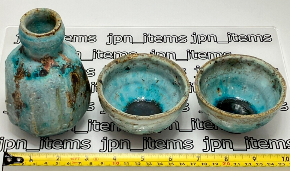 Turquoise Blue Sake Choko Set Iga Ware Handmade Ceramic Pottery Japan ...