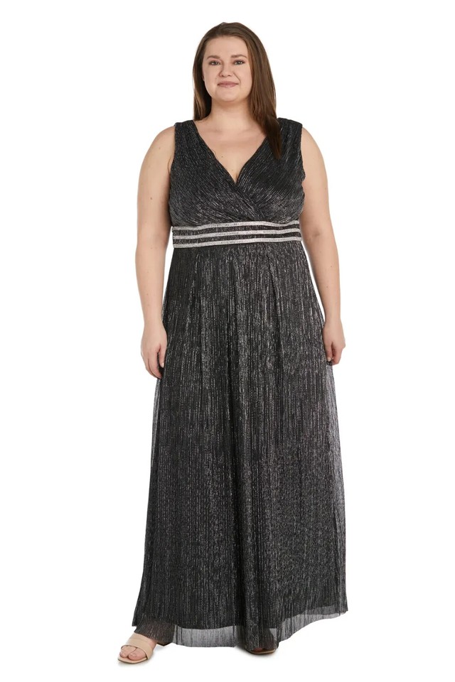 Plus size Sleeveless Crinkle Rhinestone Waist Gown- Evening Gown | eBay