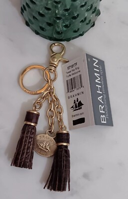NWT Brahmin Twin Truffle Tassels, Key Ring, Logo Charm Leather ...