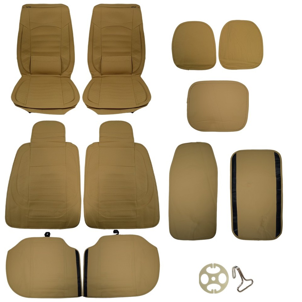 Seat Covers Front Rear Cushion Full Set Universal Deluxe PU Leather 5 ...