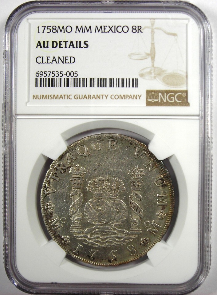 1758 Mexico Pillar Dollar 8 Reales Silver Coin (8R) - Certified NGC AU ...
