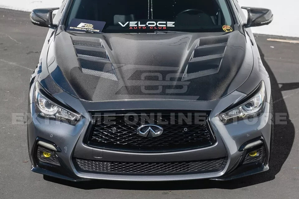 V37 AMS Style Replacement Front Vented CARBON FIBER Hood For 14-Up ...