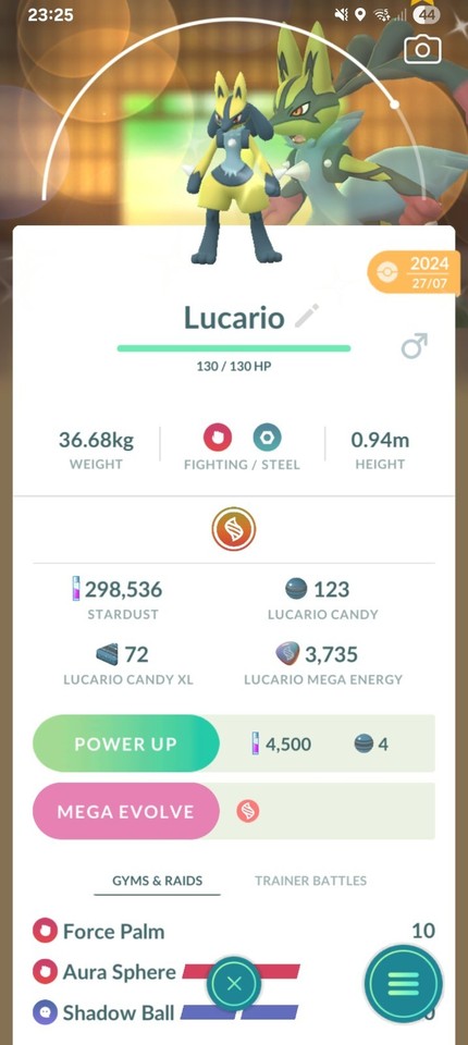 Shiny Lucario Pokemon With 3 Moves And Legacy Force Palm Registered Or ...