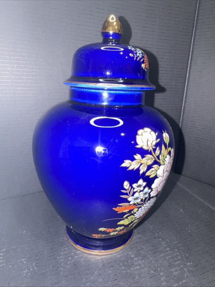 Cobalt blue floral porcelain ginger jar (lidded), Chinese‑style | eBay