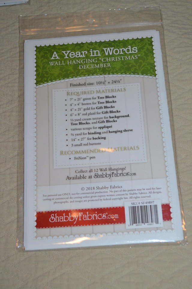Set of 5 quilt patterns - A Year In Words wall hangings by Shabby ...