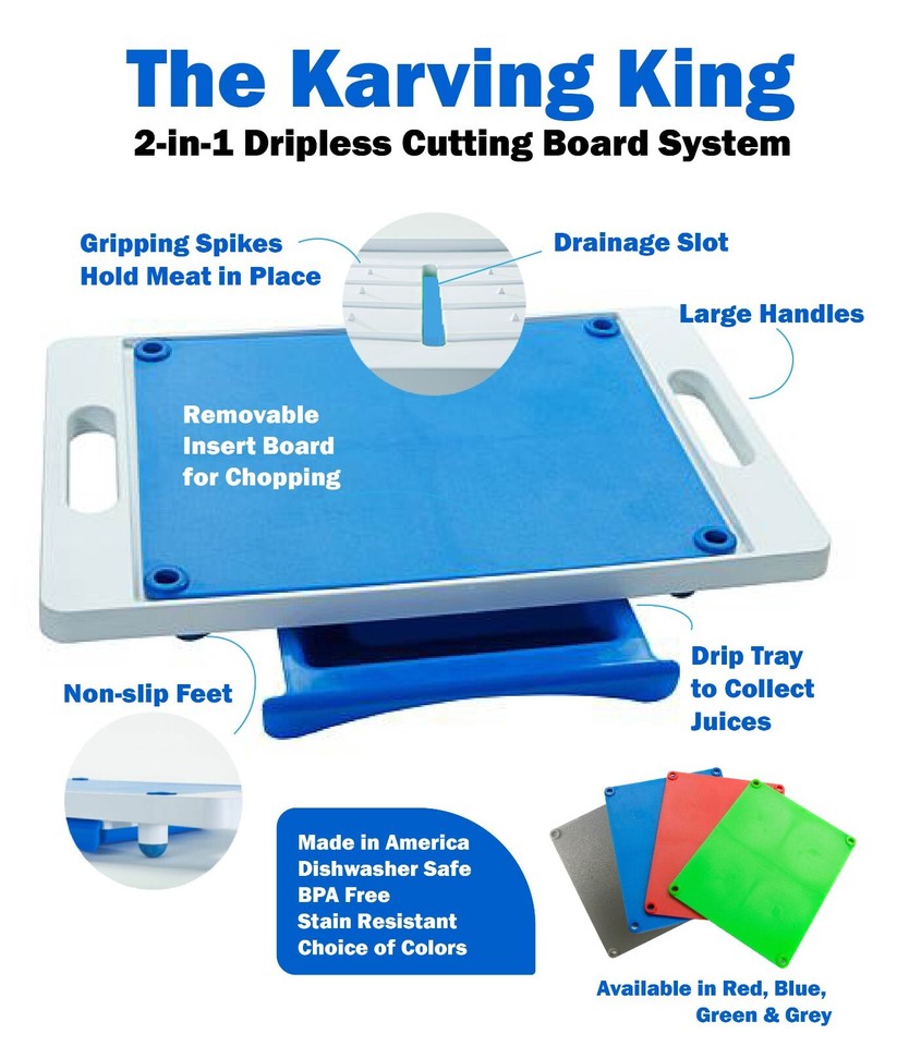 Karving King XL Cutting Board w Drip Tray, Spikes and removable ...