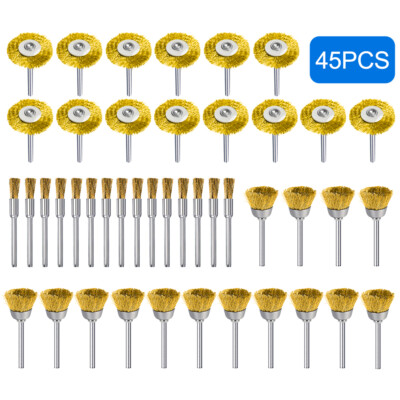 45pc Steel Wire Wheel Brush Set for Dremel Rotary Tool Brass Brush ...