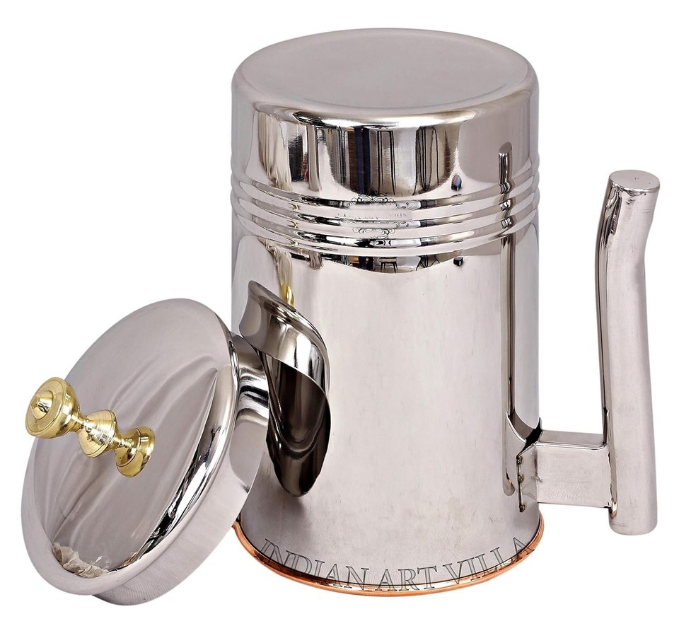 Steel Copper Jug Pitcher with Brass Knob, Serving Water Home Restaurant ...