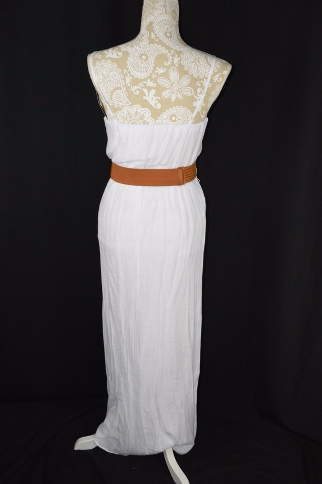 IZ Byer Womens Small White Ruffle Belt Flirty Long Maxi Dress NEW ...