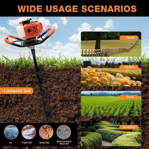 Auger Post Hole Digger 52cc-2 Stroke Digging Tool with Drill Bits 4 ...