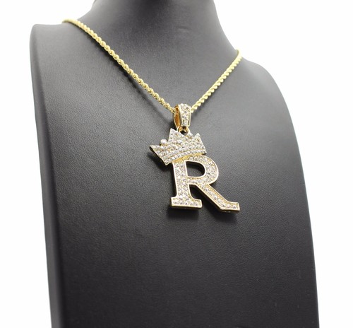 NEW LETTER "R" CROWN MICRO PENDANT 24" VARIOUS CHAIN FASHION NECKLACE ...