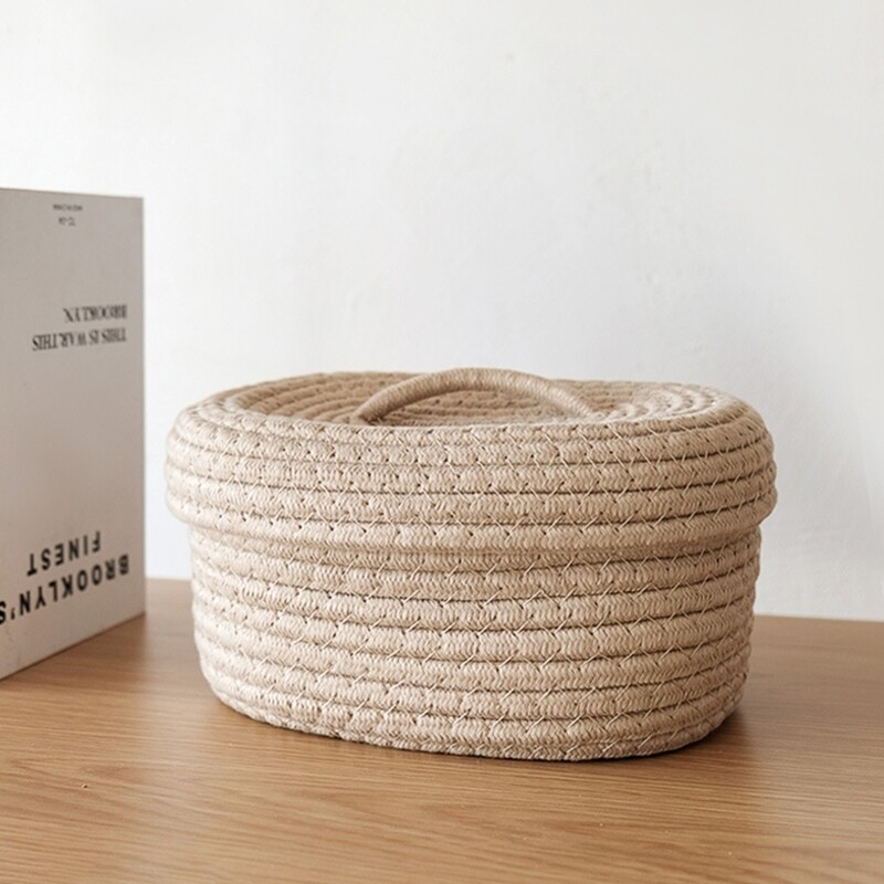 Woven Oval Storage Box with Lid Decorative Organization Home Storage | eBay