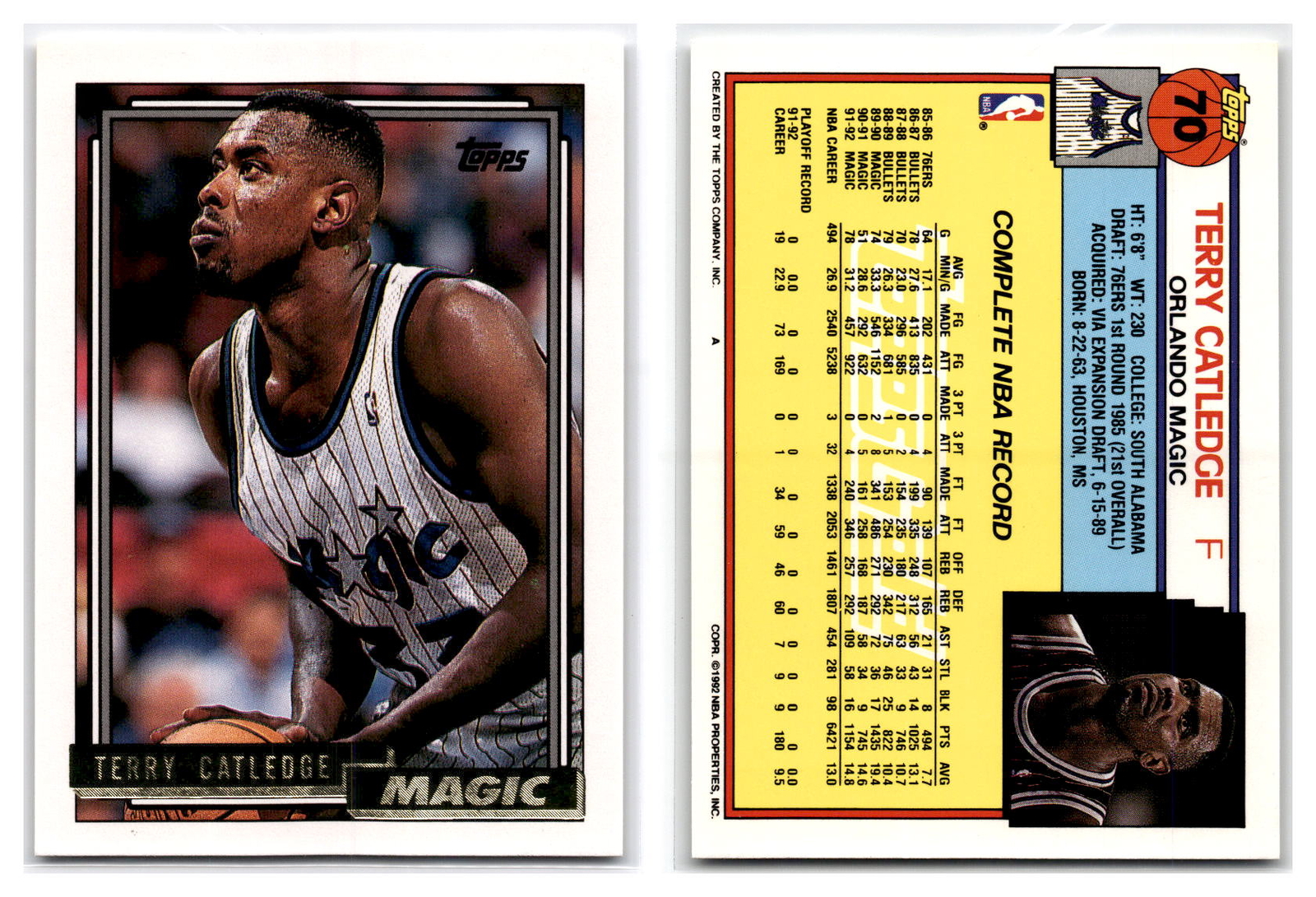 1992-93 Topps Gold #70 Terry Catledge - Orlando Magic | eBay