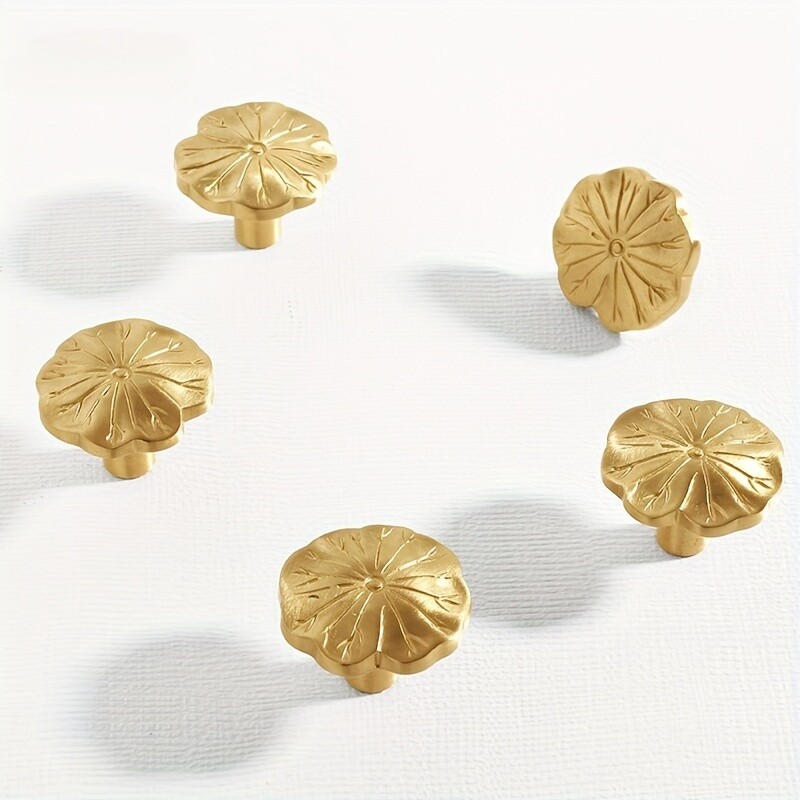 2x Metal Brass Cabinet Knobs Lotus Leaves Furniture Pulls Knobs Drawer ...